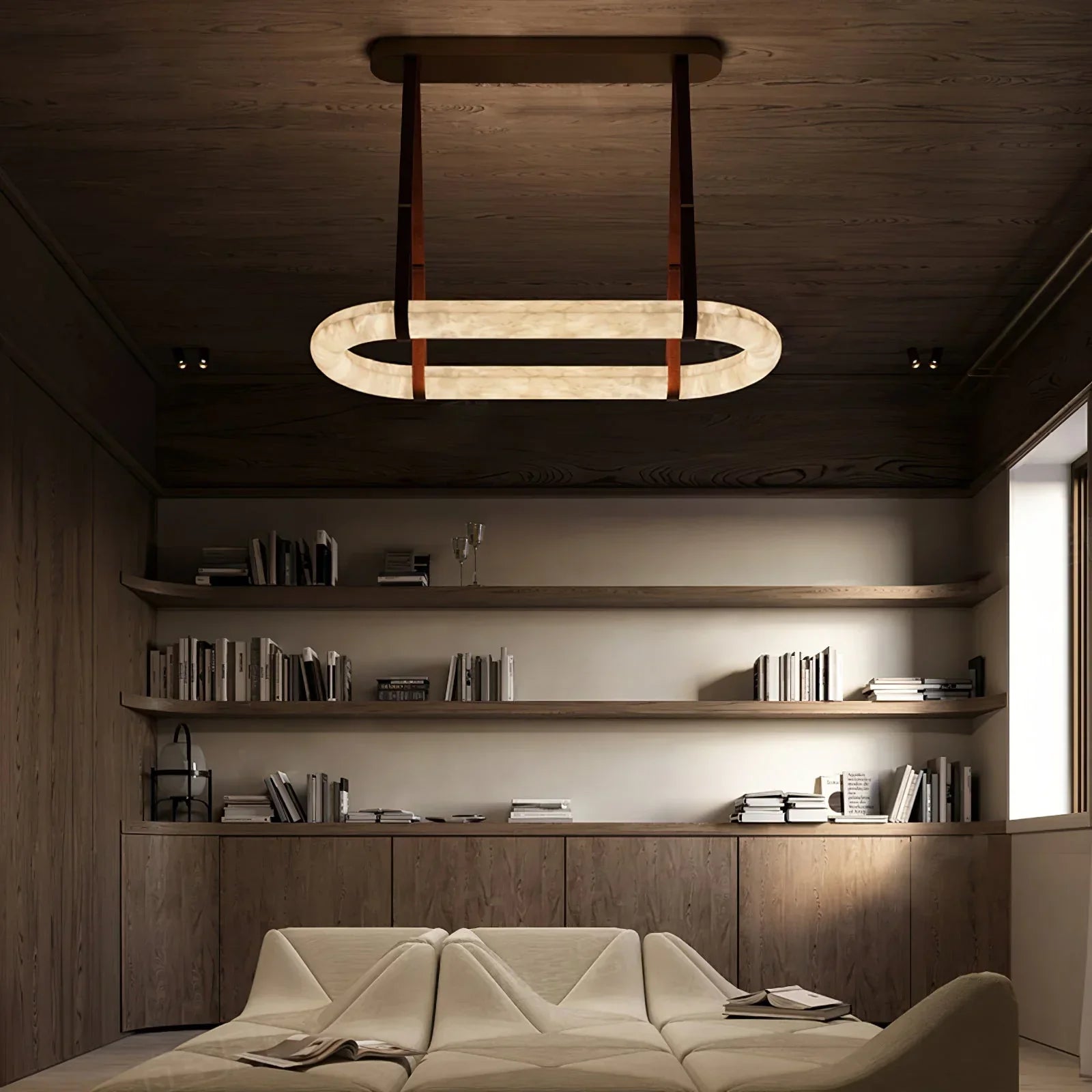 Alabaster Round Leather Chandelier