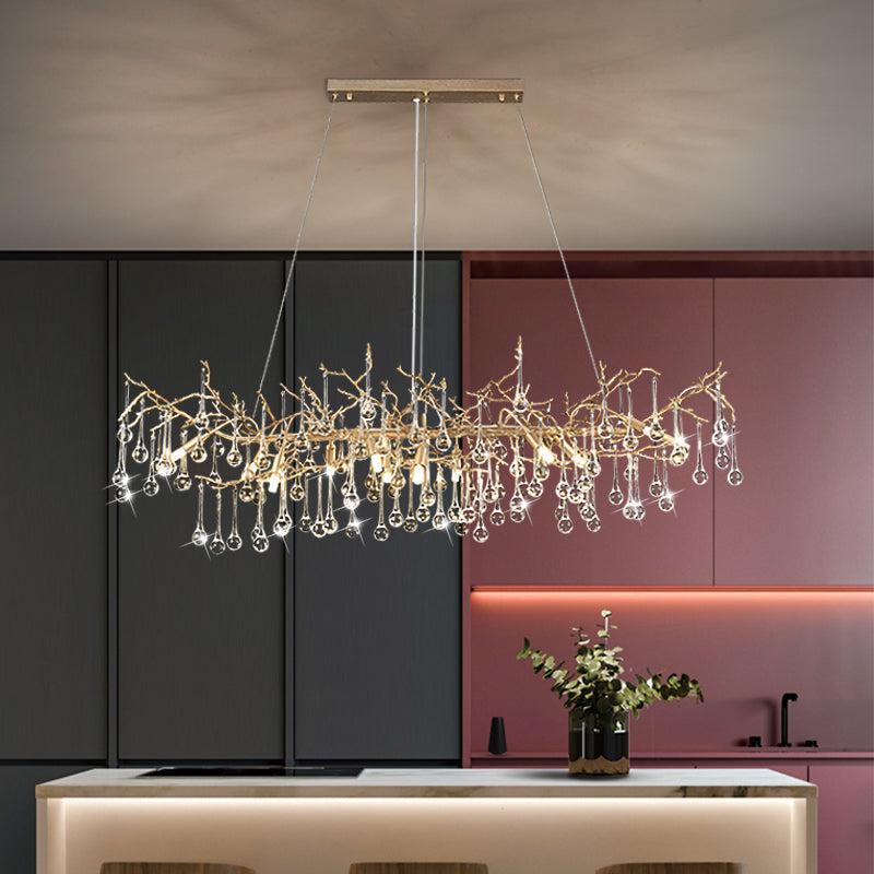 JC Teardrop Gold Contemporary Crystal Hanging Lighting Fixture For Din